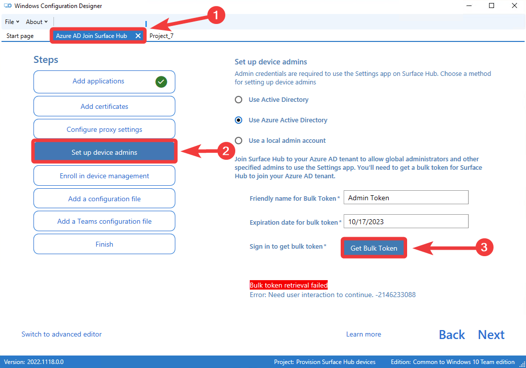 Resolve Azure Ad Bulk Token Retrieval Error In Windows Configuration Designer For Surface Hub