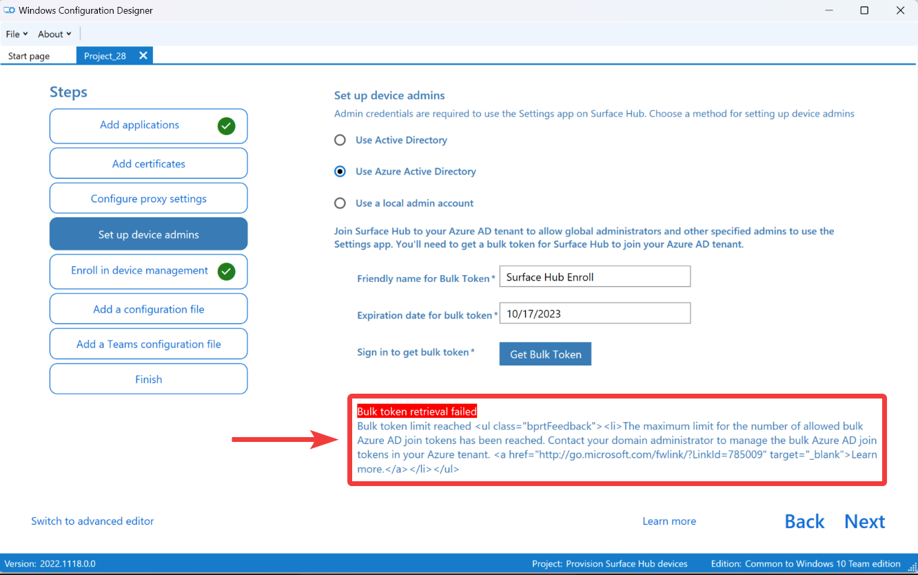 Resolve Azure Ad Bulk Token Retrieval Error In Windows Configuration Designer For Surface Hub